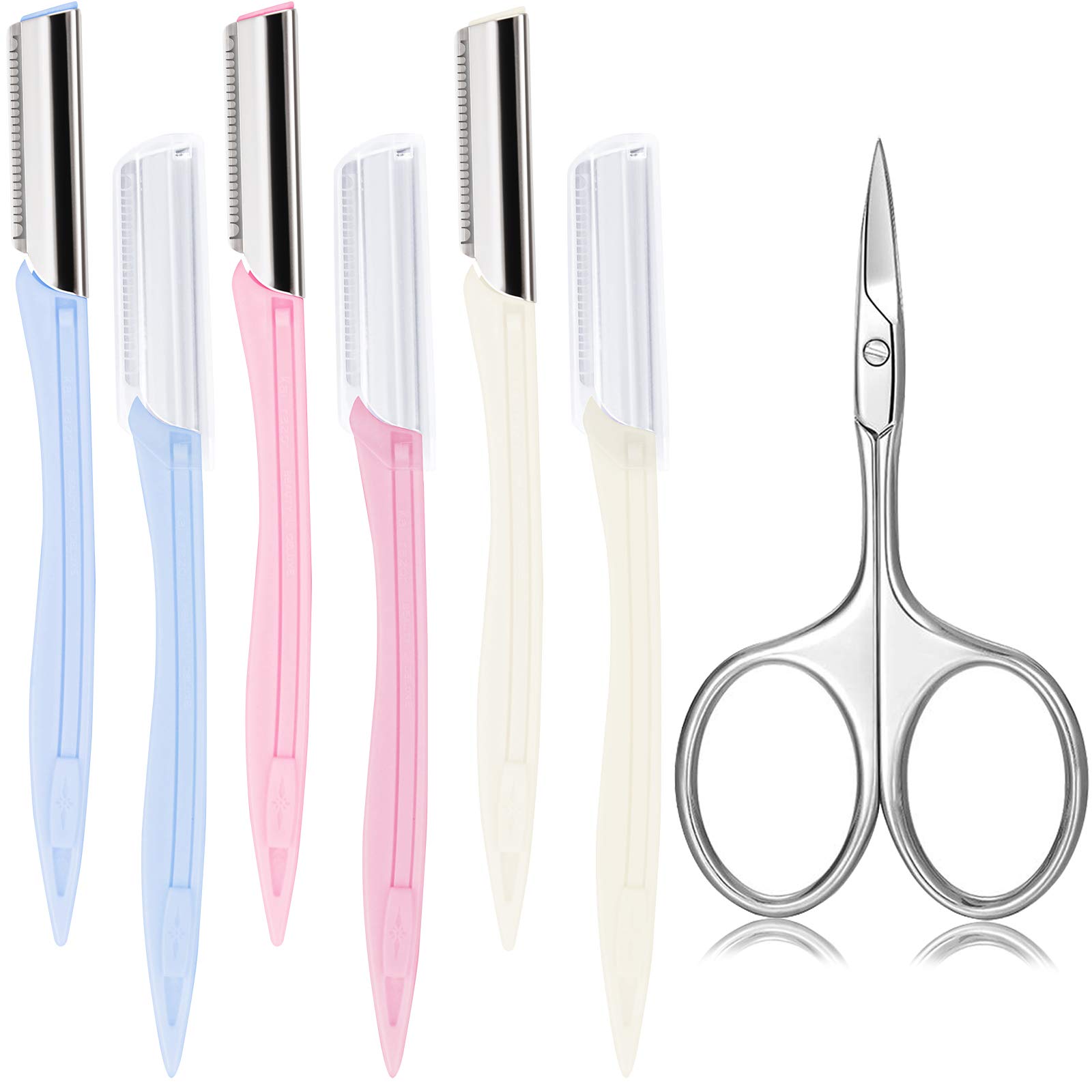 ThEast Eyebrow Razor,7 PCS Eyebrow Kit,Multipurpose Exfoliating Dermaplaning Tool Face Razors for Women, Including 1 PCS Scissors,6 PCS Eyebrow Shaver,Storage Bag