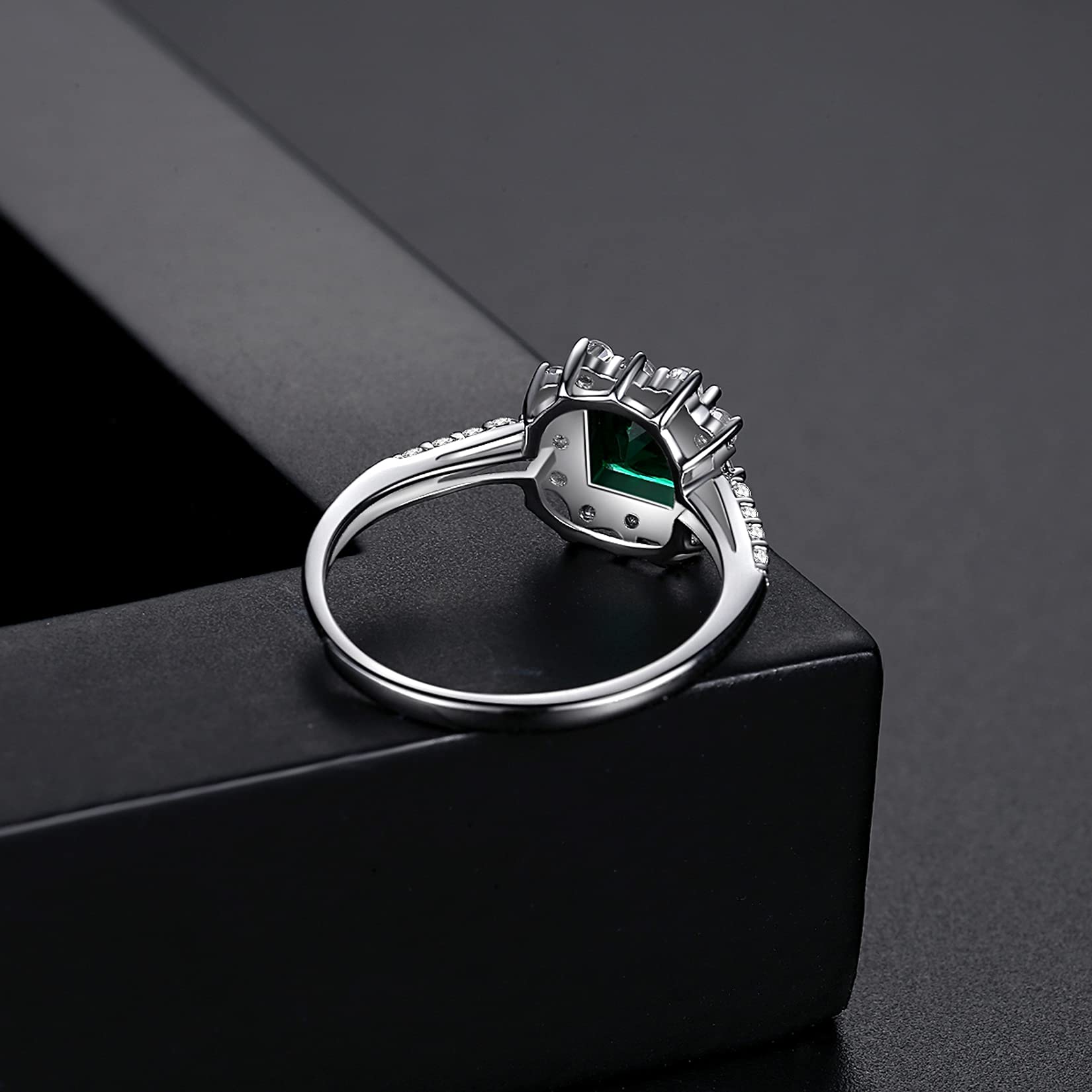 VIKI LYNN 925 Sterling Silver Synthetic Emerald Halo Wedding Engagement Band Ring for Women