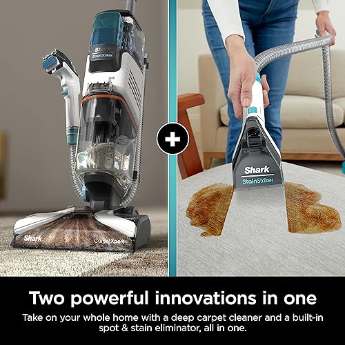 Shark EX201 CarpetXpert Upright Carpet, Area Rug & Upholstery Cleaner with StainStriker, Built-in Spot & Stain Cleaner, Perfect for Pets, Deep Cleaning & Tough Stain Removal, Carpet Shampooer, Cyan