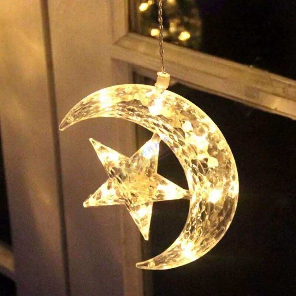 String Lights, 138 LED Star Curtain Lights, Moon Stars String Lights, with 2 Charging Methods (Battery/USB), for Home Garden Outdoor Indoor Wall Decoration
