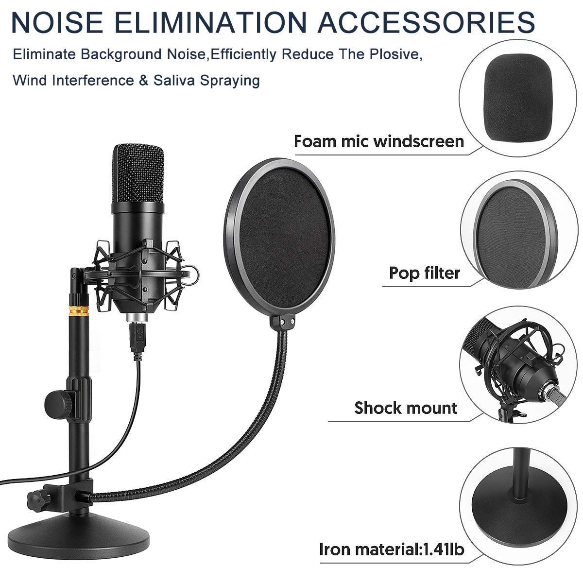 USB Microphone w/Shock Mount Pop Filter, Condenser Mic, Computer Mic, Gaming Mic, Cardioid Condenser Microphone Kit,USB Condenser Gaming Microphone,Studio Mic kit for YouTube Video Streaming Podcast