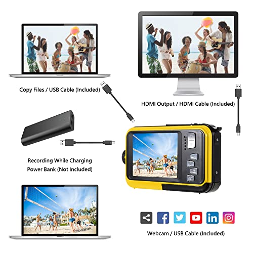 Waterproof Camera, Full HD 2.7K 48MP Digital Camera, Dual Screen Underwater Camera, 10FT Waterproof Camera for Snorkeling