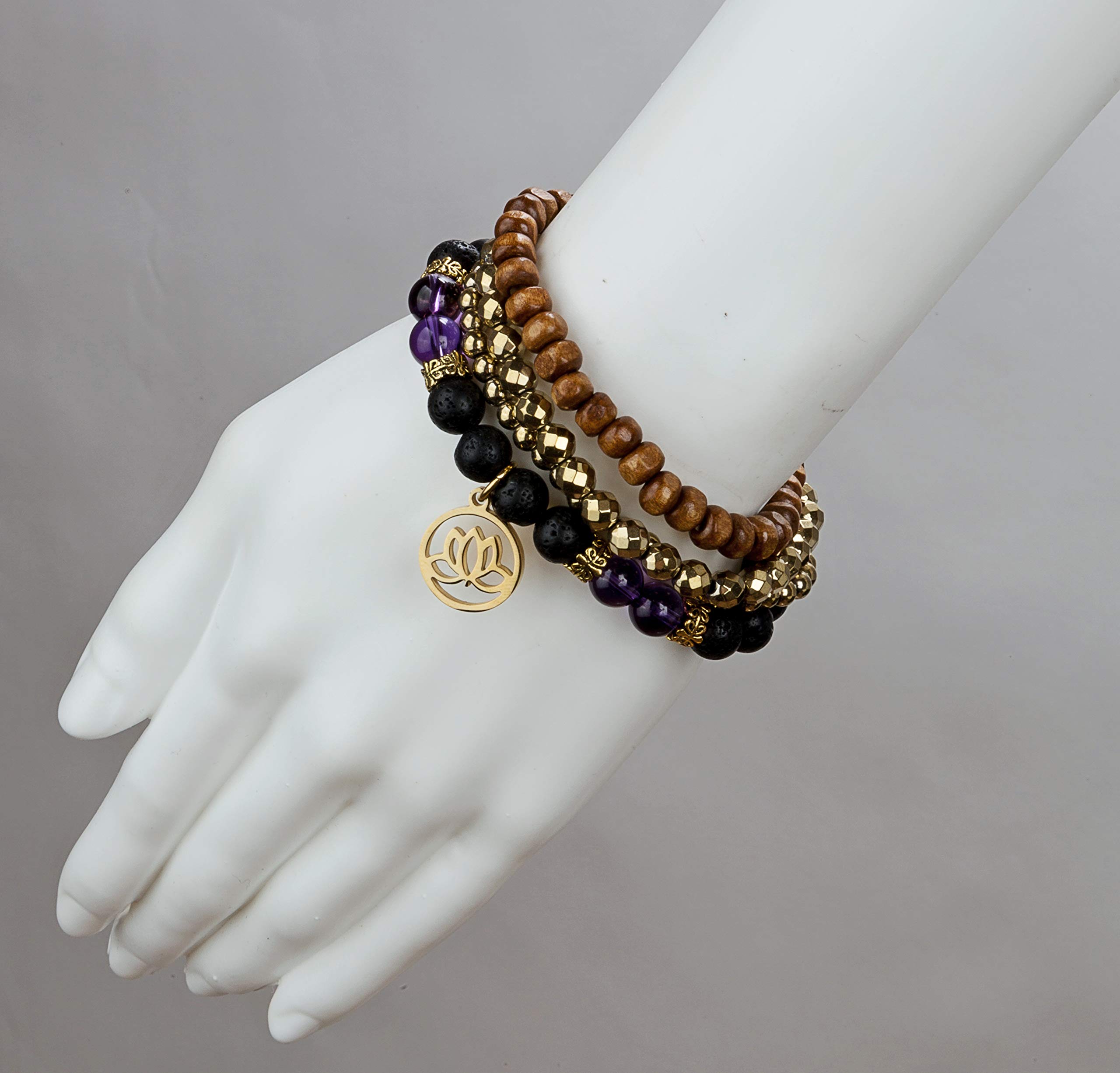 SPUNKYsoul Lotus New Beginnings Bracelet Hematite Amethyst and Lava for healing Stack Bracelet Set Collection