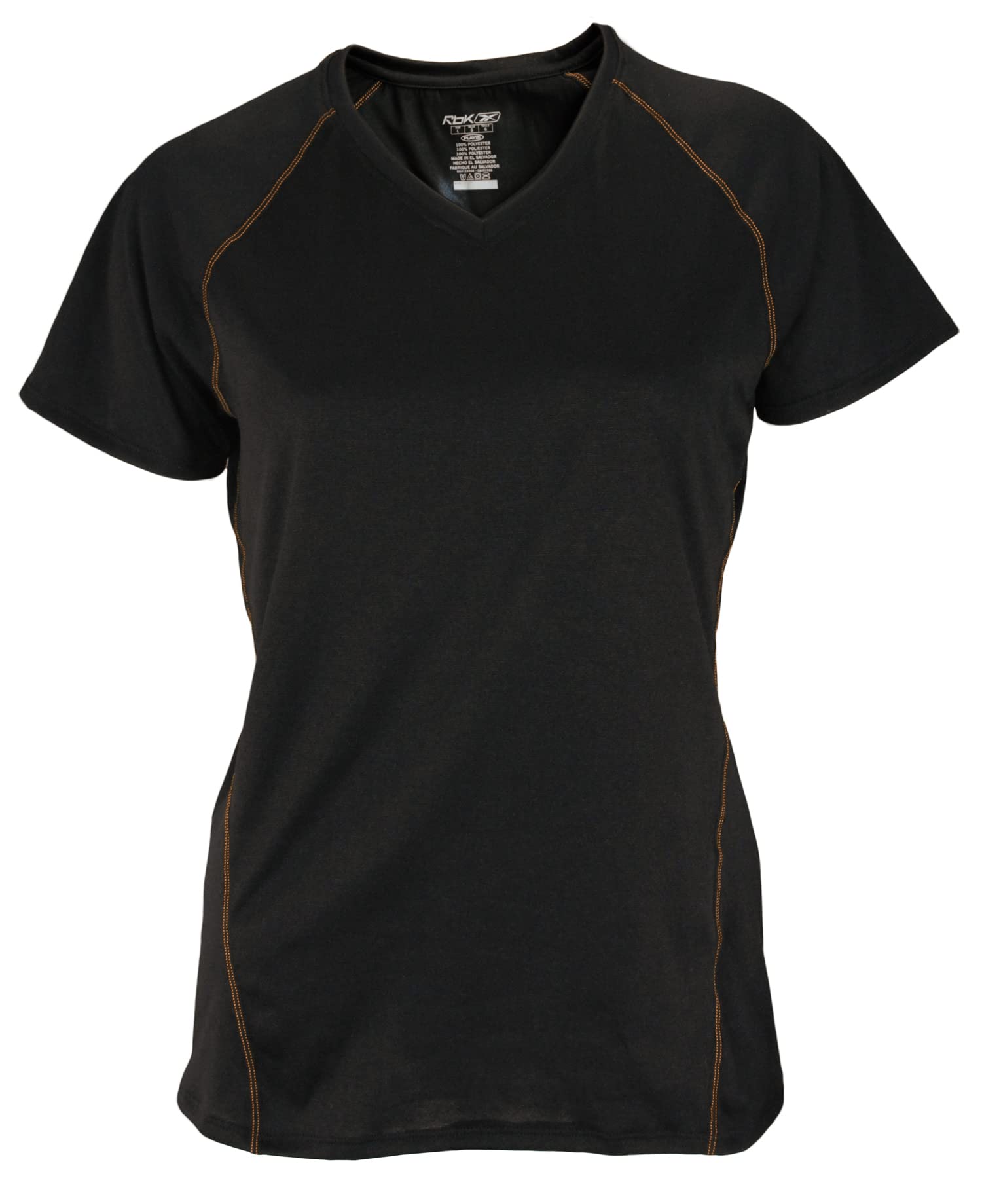 Reebok Speedwick Womens Athletic Fitted Tee (Large, Black/Orange Stitching)