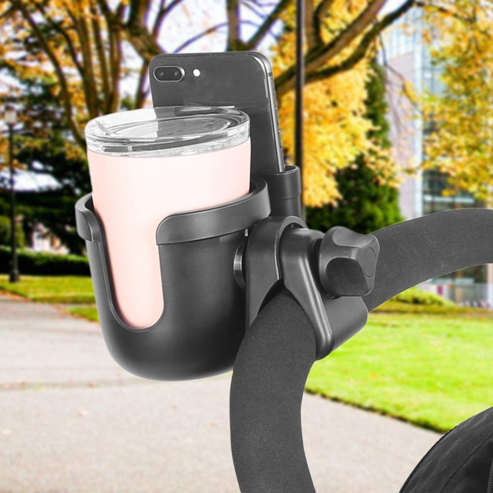 Stroller Cup Holder, Universal Cup Holder Rack, 2 in 1 Bottle Holder for Buggy Pushchair Wheelchair Bike and More