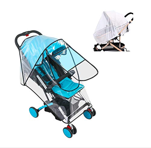 Stroller rain Cover and Mosquito Net, Siravic Clear EVA Stroller Weather Shields Universal Breathable stoller Cover and Bug Net for Outdoor Travel Protection from Mosquito, Snow, Wind, Dust and Sun