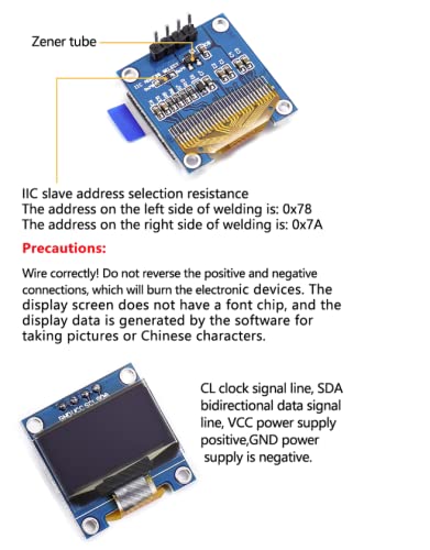Songhe 0.96 inch 12864 128X64 OLED LCD Display Board Module I2C IIC SSD1306 Driver 4 Pins for Arduino Raspberry Pi (Pack of 5pcs, White Light)