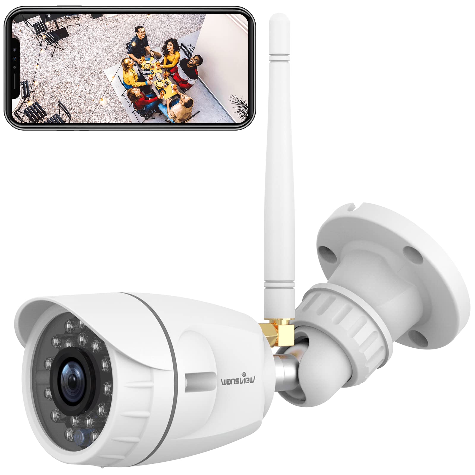 wansview Outdoor Security Camera, 1080P Wireless WiFi Home Surveillance Waterproof Camera with Night Vision, Motion Detection, Remote Access, Compatible with Alexa-W4, White