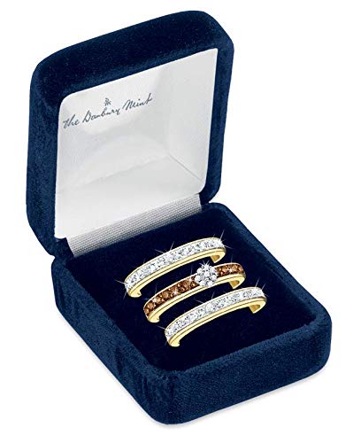 The Danbury Mint I Love You Always Diamond Gold Ring Set – Stacked Bands – 14kt Gold-Plated – Genuine White and Mocha Diamonds – Sentimental – Elegant Romantic Gift (Gold, 9) #5215-003