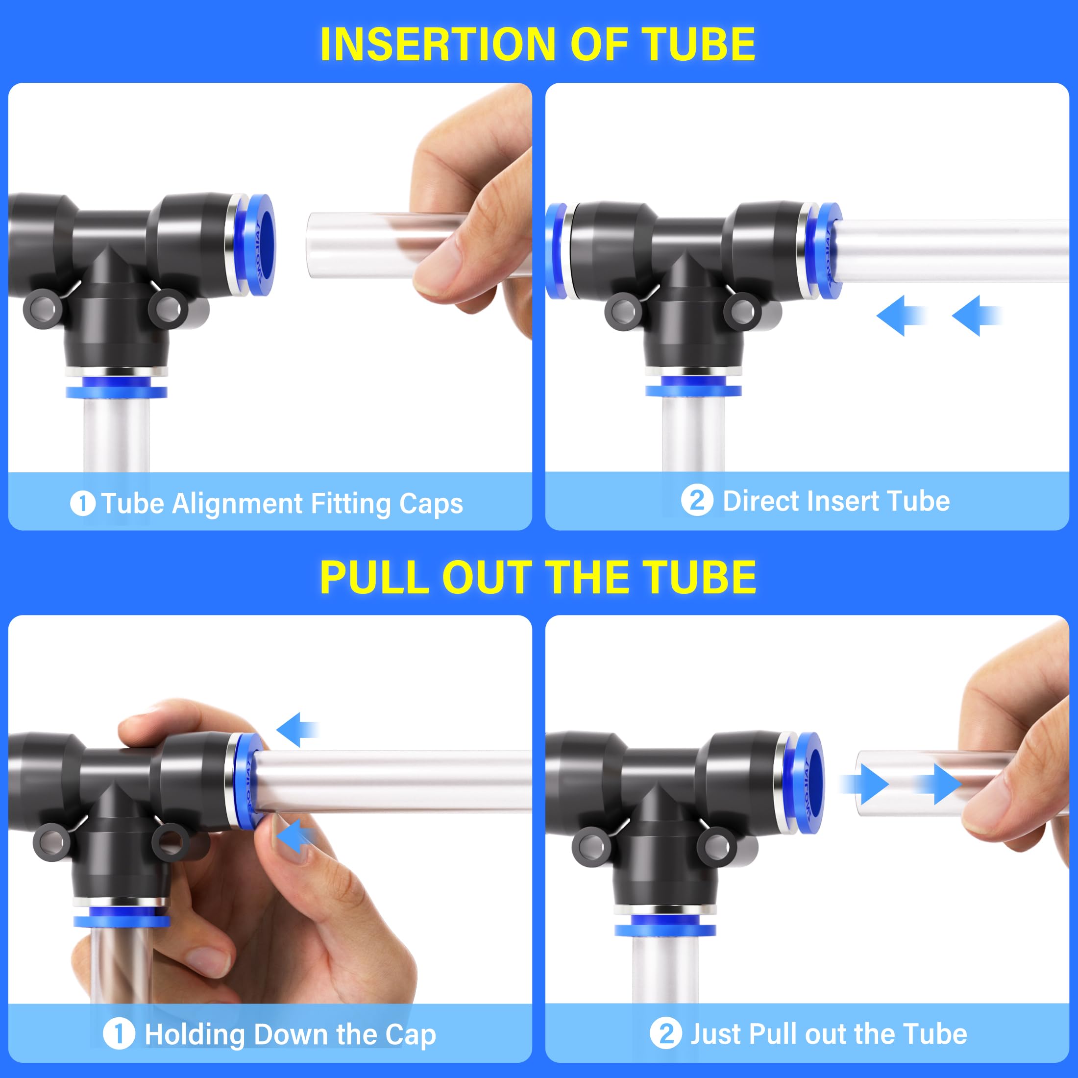 TAILONZ PNEUMATIC 5/16 Inch od Push to Connect Fittings Pneumatic Fittings Kit 10 Spliters+10 Elbows+10 tee+10 Straight(40 pcs)