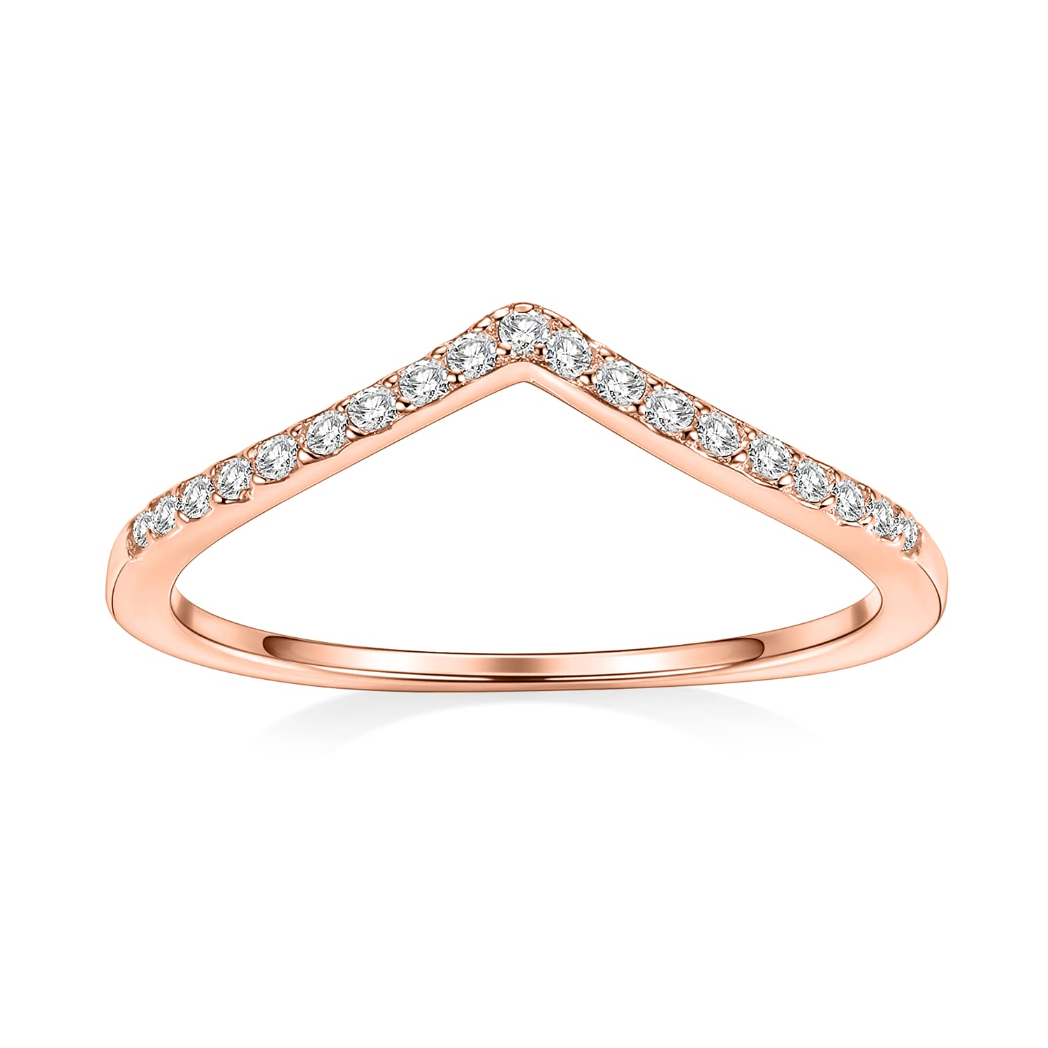 Vinjewelry V Shape Ring Moissanite Stackable Chevron Ring 18k Rose Gold Plated Sterling Silver .925 Thumb V Wishbone Band ring for Women Size 9