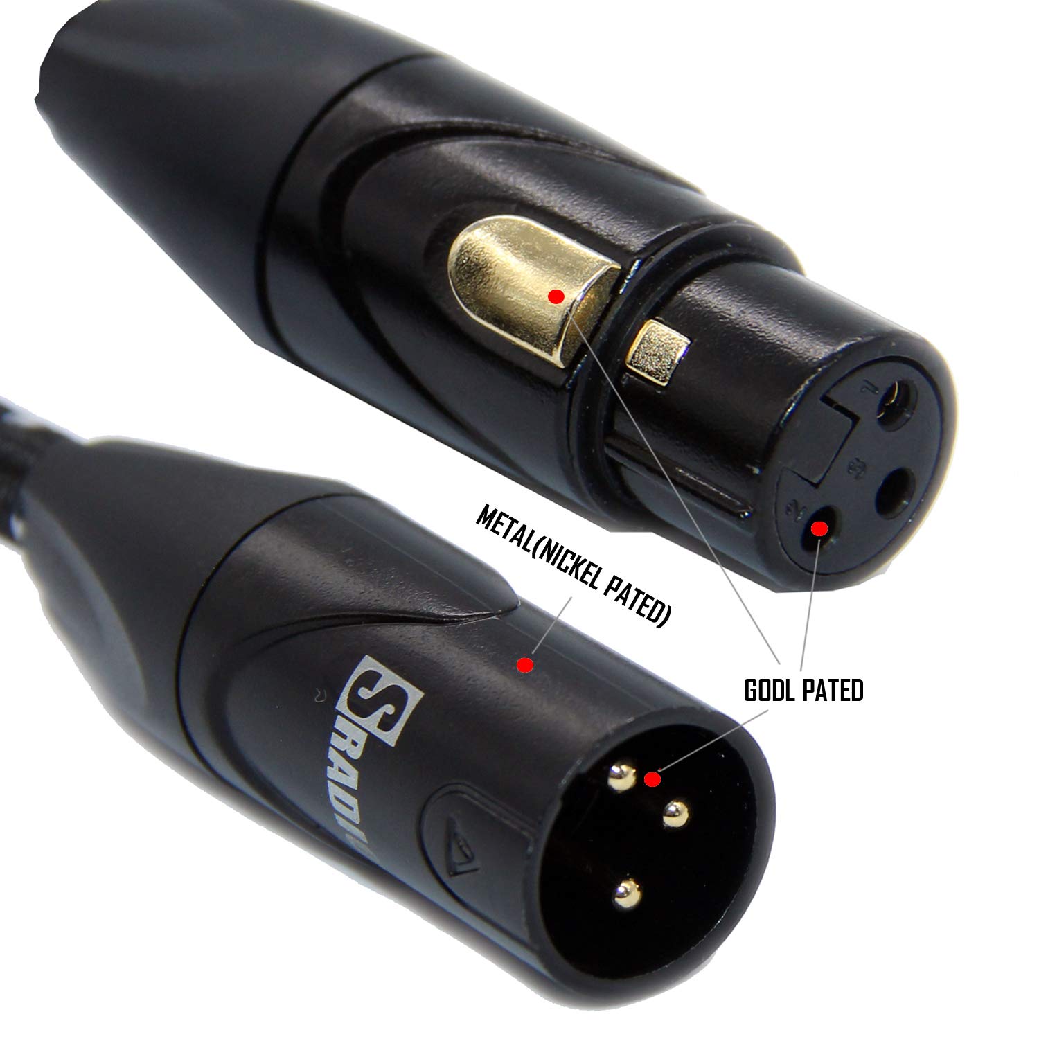 SRADIO 6FT Mic Cable Balanced Patch Cords, XLR Male to XLR Female Pro Microphone Black Tweed Cloth Jacket Braided Cables – 6 Foot Balanced 8mm Mic Cord 3-Pin, Gold Connector – Single