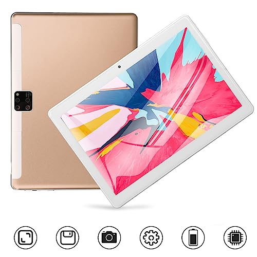 UPQRSG 10.1 Inch Tablet for 10, 6GB 128GB Tablets with 8800Mah, 1960X1080 IPS HD 8MP 16MP Camera, 10 Core Processor 2.4G 5G Dual Band WiFi, Gold Tablet 100‑240V(US)