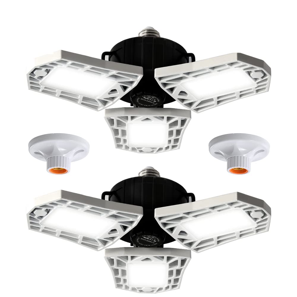 warmiplanet 2-Pack 60W LED Garage Lights, 8000 Lumens Adjustable Trilights Shop Light, CRI 80, 6500k Daylight, Warehouse Lights with Adjustable Panels