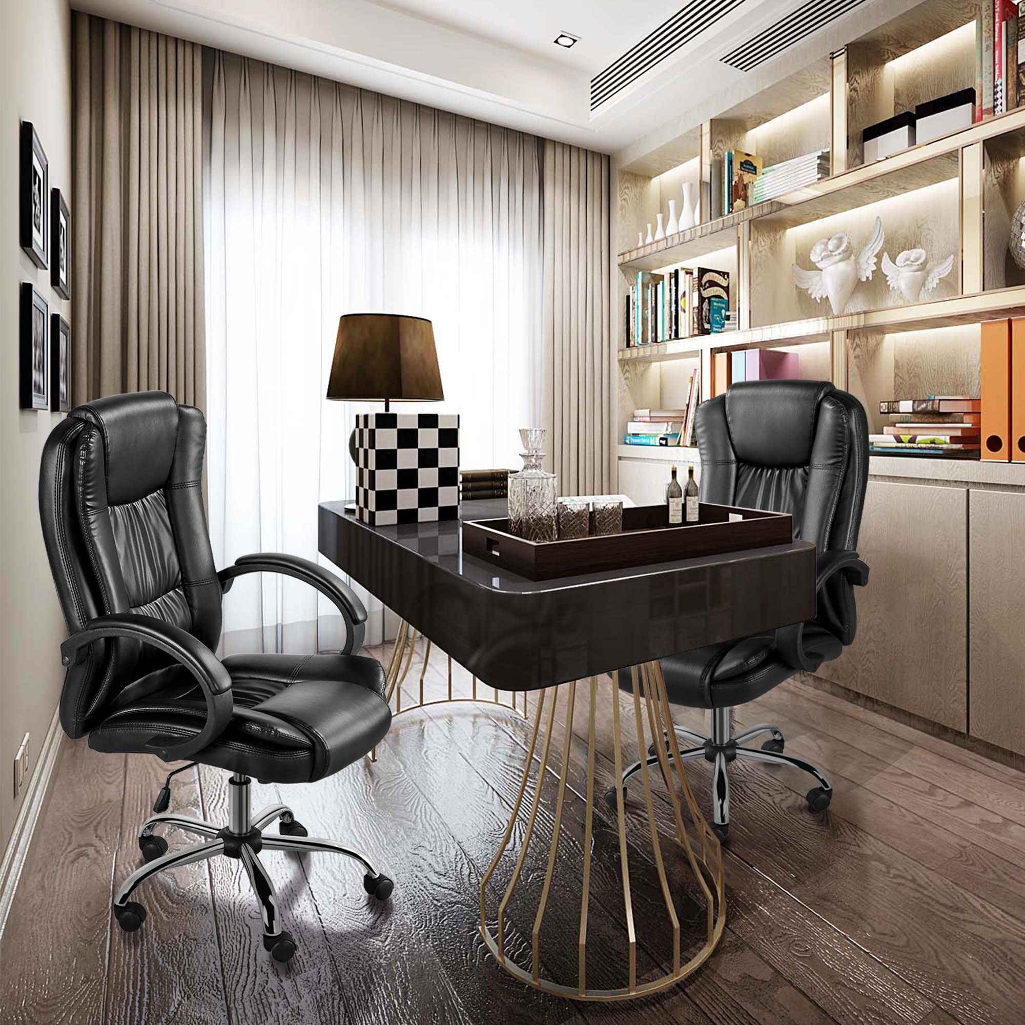 Yaheetech High Back Office Desk Chair PU Leather Executive Computer Chair Swivel Conference Task Chair with Thick Seat & Lumbar Support