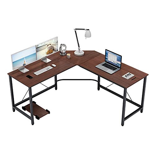 sogesfurniture 59" Large L-Shaped Desk Corner Table Computer Desk Workstation Desk PC Laptop Office Desk L Desk, Walnut