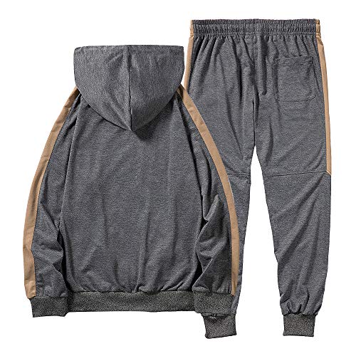 TOLOER Men Gym Contrast Jogging Suits Sets Warm Tracksuit Running Walking Jacket and Pants Gray Small