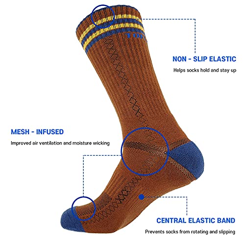 Tom & Mary Men’s Hiking Socks, Cotton (84%), Long Crew, Moisture Wicking, Half Double Cushioned, Lightweight (4 Pairs) (Large Size 11-14)