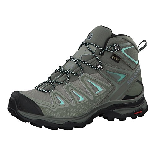 Salomon X Ultra 3 MID Gore-TEX Hiking Boots for Women, Shadow/Castor Gray/Beach Glass, 9