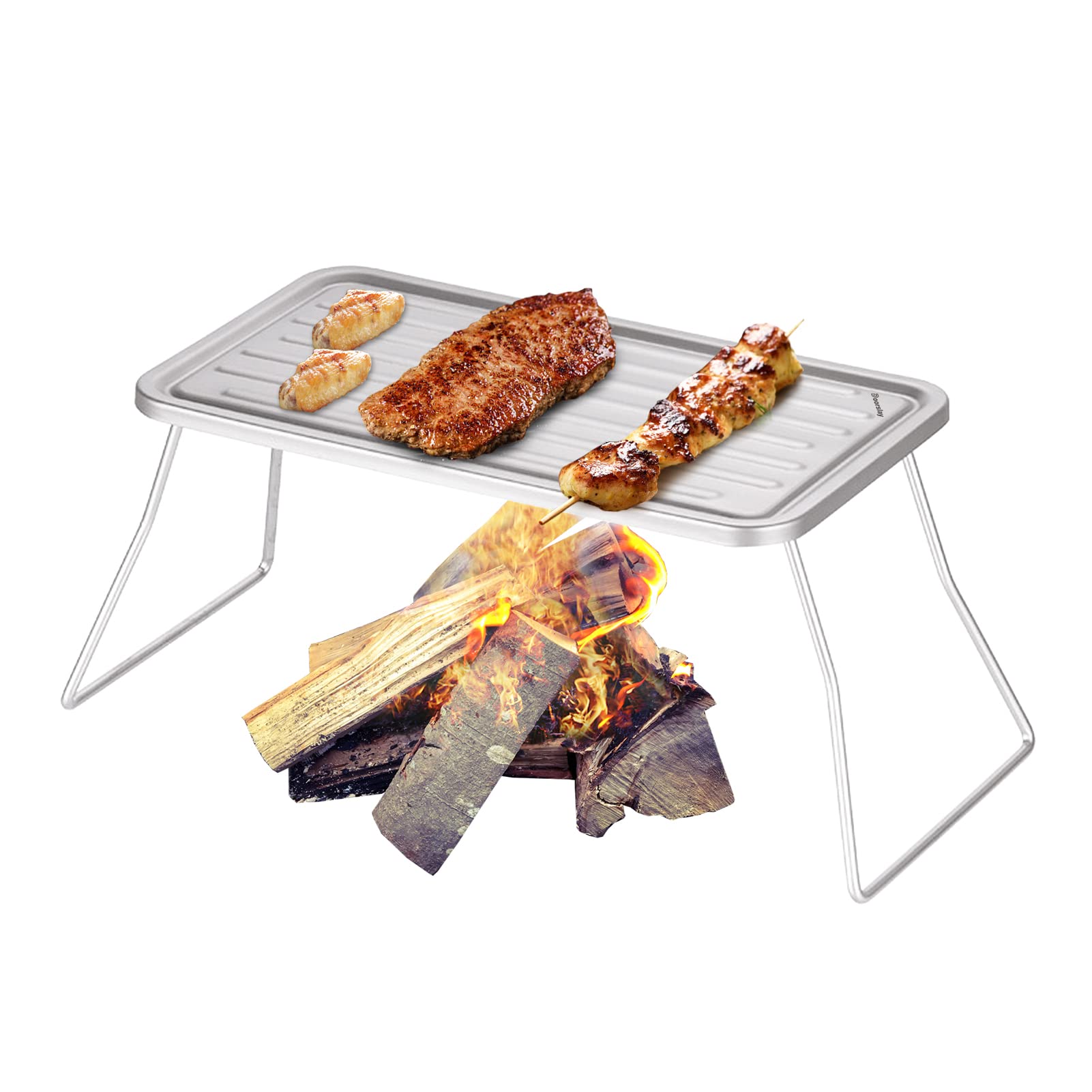 TOMSHOO Folding Campfire Grill Portable Over Fire Camp Grill Ultralight Titanium BBQ Grill Grate