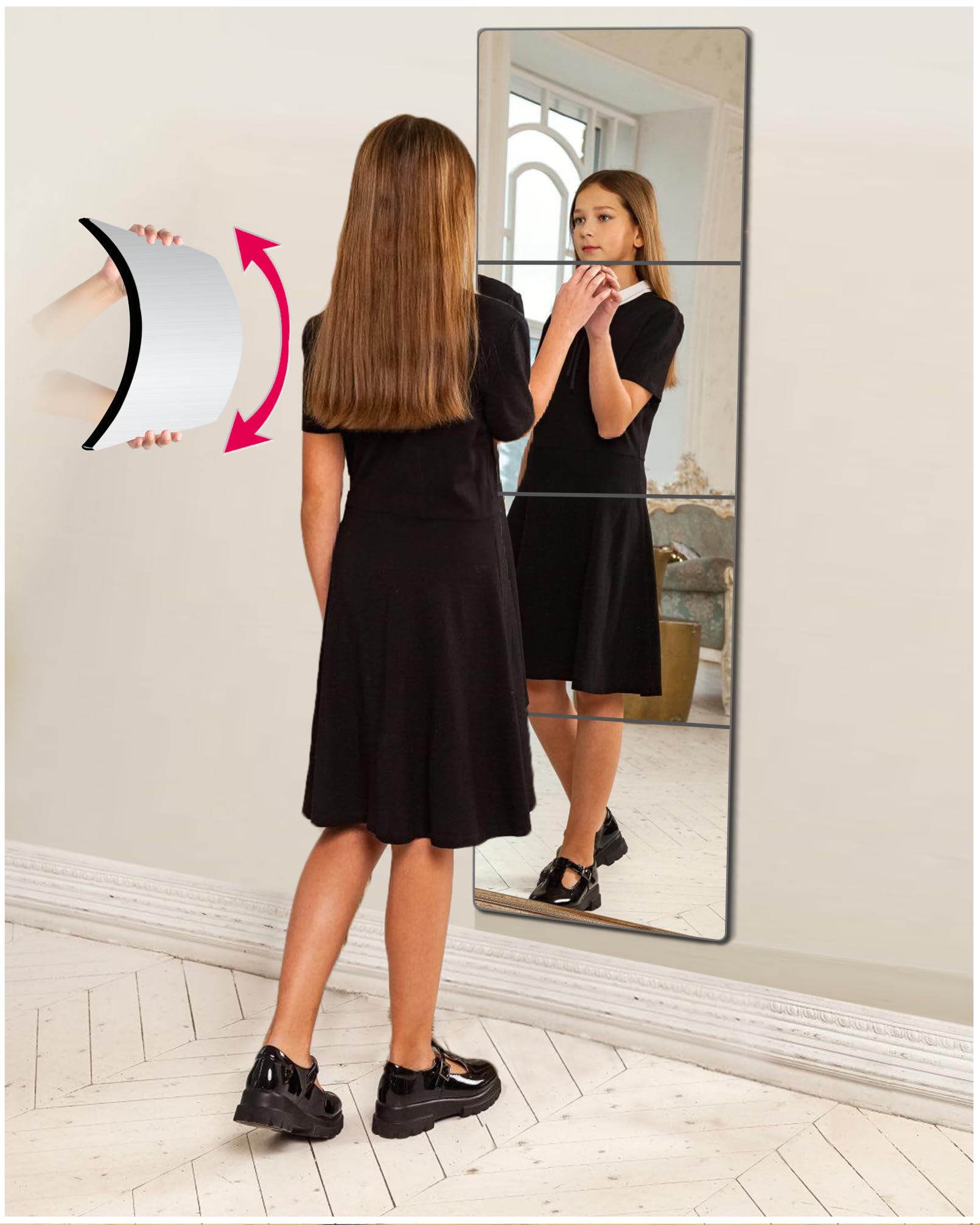 Shatterproof Wall Mirror Full Length Mirror,Plexiglass Mirrors for Wall,Full Body Mirror for Bedroom,Gym Mirrors for Home,10"x10"x4 Pack,Workout Unbreakable Kids Safe,Over the Door, Long Wall Mounted