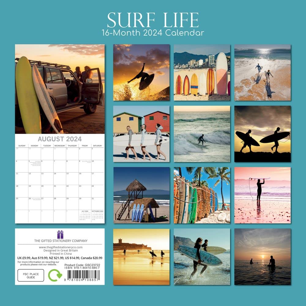 The Gifted Stationery Co Ltd, Surf Life 2024 Wall Calendar