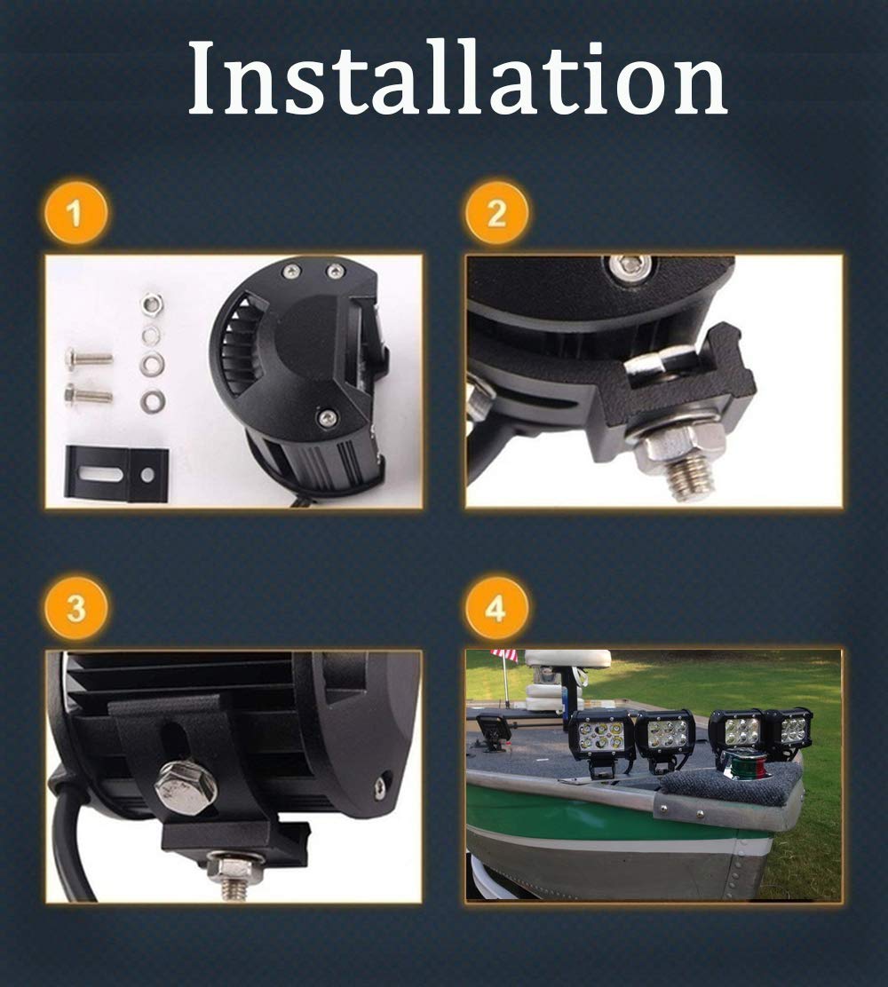 Shangyuan Pontoon Boat Docking Headlights, Marine Led Lights for Kayak Bass Jon Fishing Boat Spreader Light, T-top, Deck, Driving, Stern/Navigation Lights, 2pcs