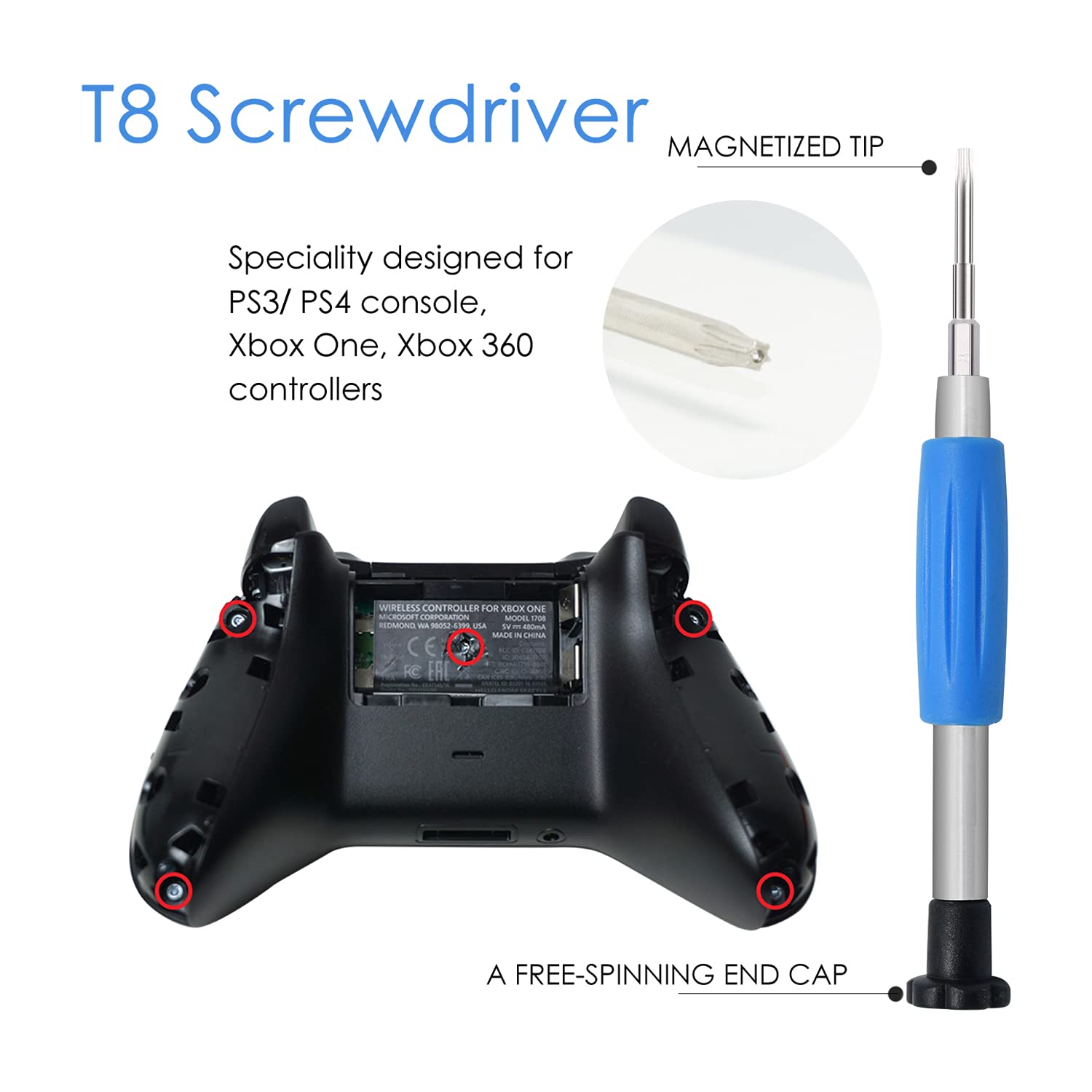 TOMSIN T8/T6 Screwdriver Set for Xbox One Controller/for Nintendo Switch Joy-con/PS4/DS/DS Lite/Wii/GBA Controller, Triwing & Phillips Screwdrivers Pry Opening Repair Tool Kit