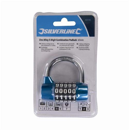 Silverline Tools 425105 Zinc Alloy 5-Digit Combination Padlock 65mm, n/.a