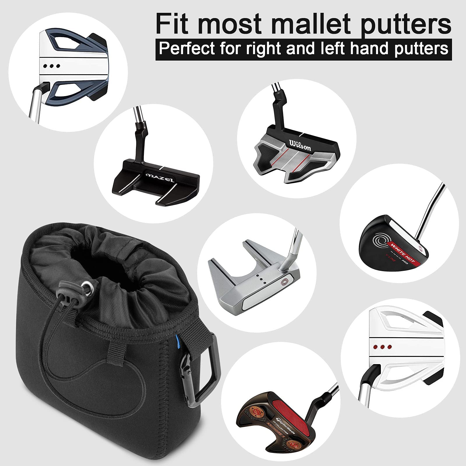 Xxerciz Golf Mallet Putter Cover Headcover for Taylormade Spider Odyssey Stroke Lab Putter with Drawstring Carabiner Universal Golf Club Head Protector