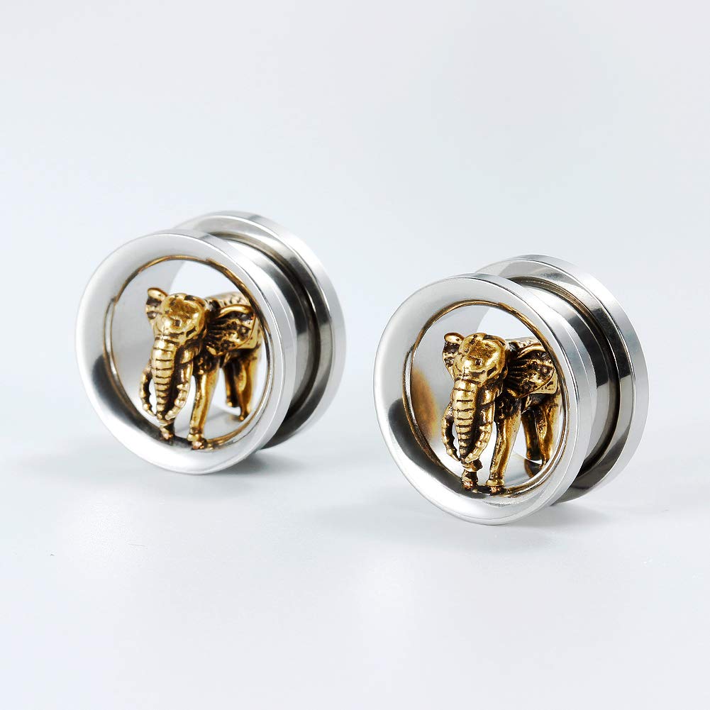 TBOSEN 2PCS Set Elephant Style Ear Tunnels Plugs Stainless Steel Ear Gauges Expander Stretcher Screwed Ear Tunnels for Size 0g (8mm)-1''(25mm)