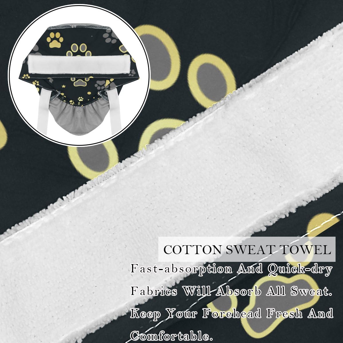 ZORE_FINE5 2 PCS Long Hair Working Cap with Buttons and Sweatband Ribbon Tie Back Hat Gold Dog Paw Print Bouffant Scrub Turban Caps