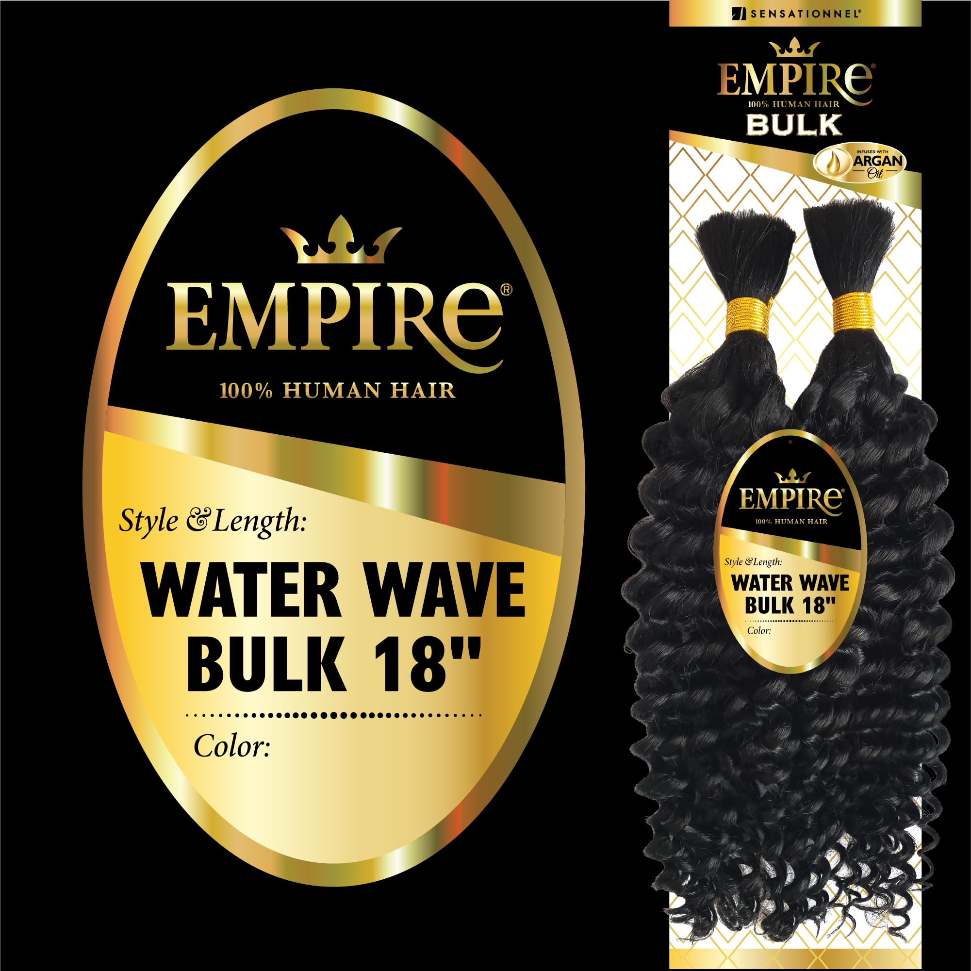 Sensationnel Empire Bulk hair braiding β Empire Water Wave Bulk 18 inch human hair boho braids with for knotless box or curly loose wave - HH EMPIRE Water Wave Bulk 18 inch (1B OFFBLACK)