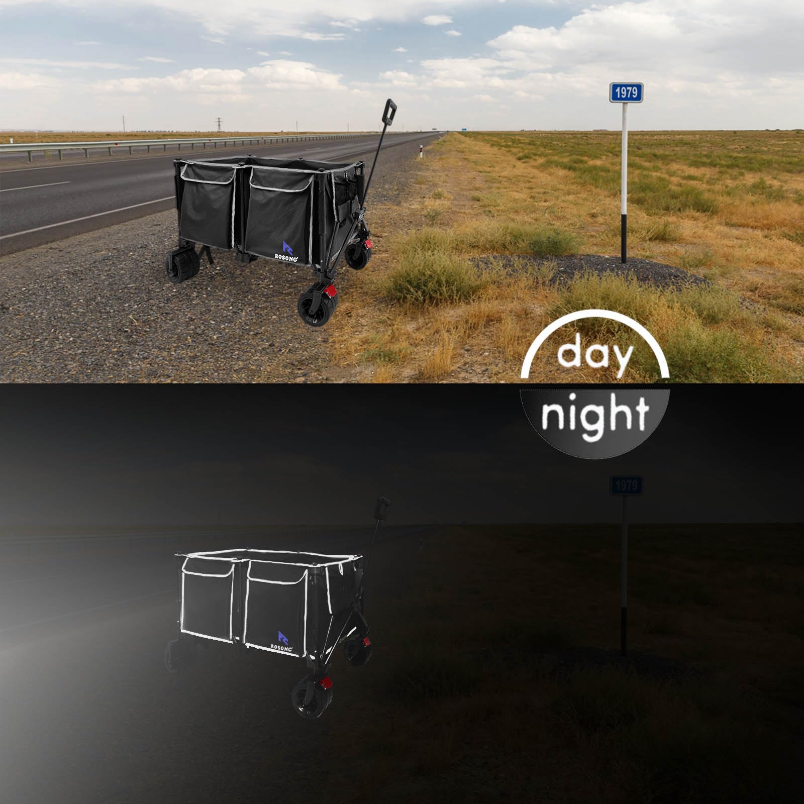 ROSONG Collapsible Heavy Duty π±π¬π¬ πππ¦ Capacity Wagon Cart with Big Wheels, Foldable Folding Cart Utility Lounge Beach Wagons Carts for Sand
