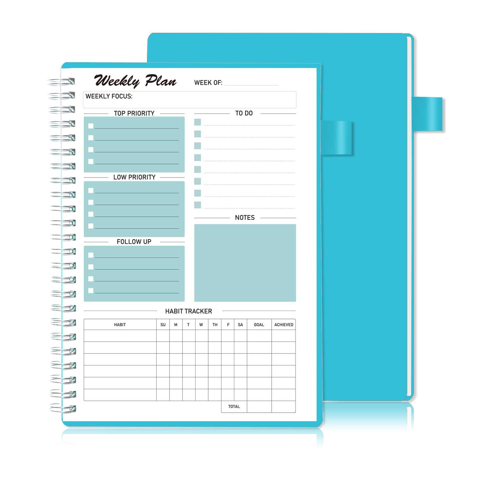 Weekly Planner Undated,Weekly Schedule Planner Notebook,Weekly Goal Planner for Personal Life and Business Office,Spiral Binding Organizer Tracker Planner with Pocket,Pen Holder,80 Weeks,5.5x8.5"