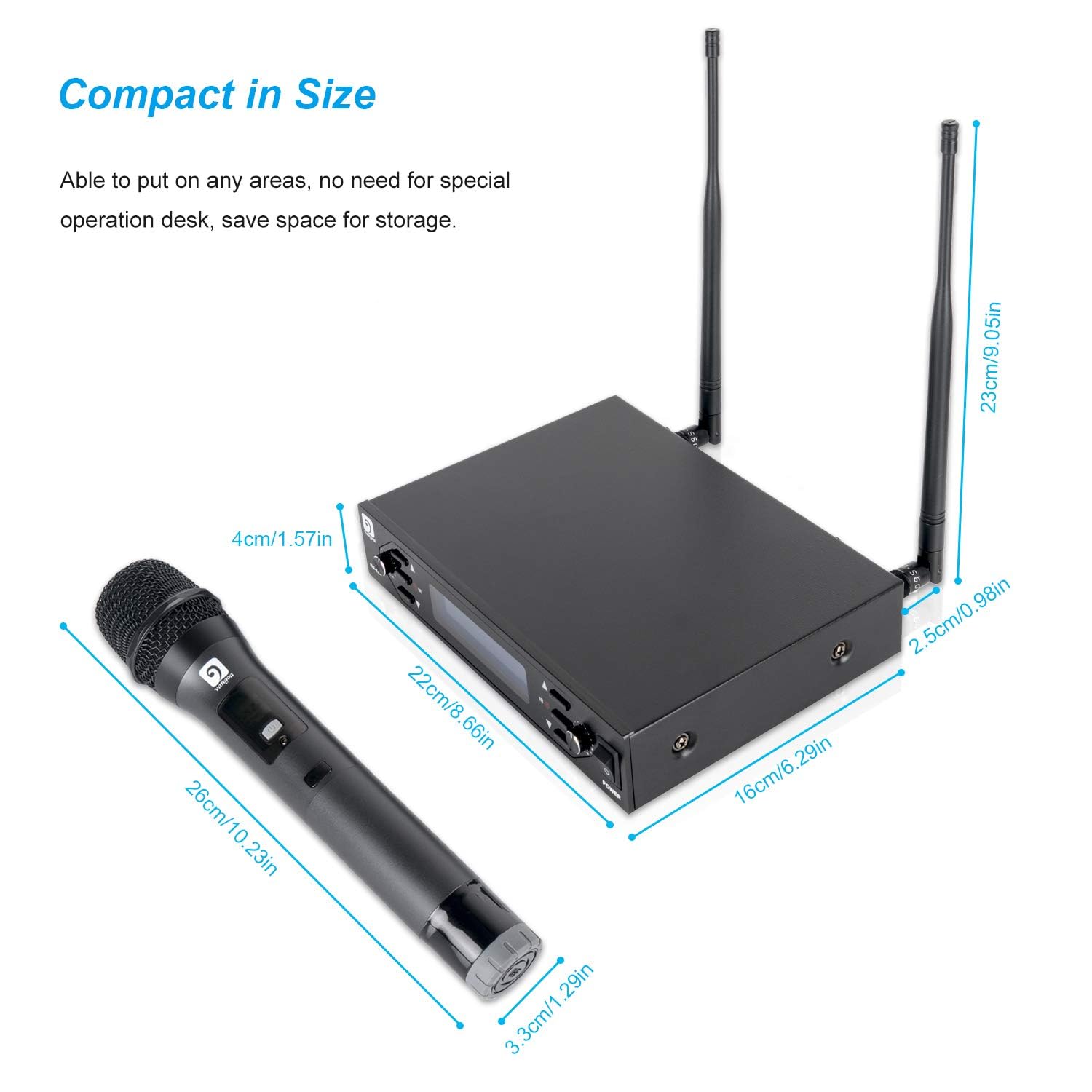 Vangoa UHF Wireless Microphone System, Professional Dual Channel Handheld Dynamic Mic Set, 328ft, High Sensitive Mic System for Karaoke, Church, Party, DJ, Meeting, Wedding
