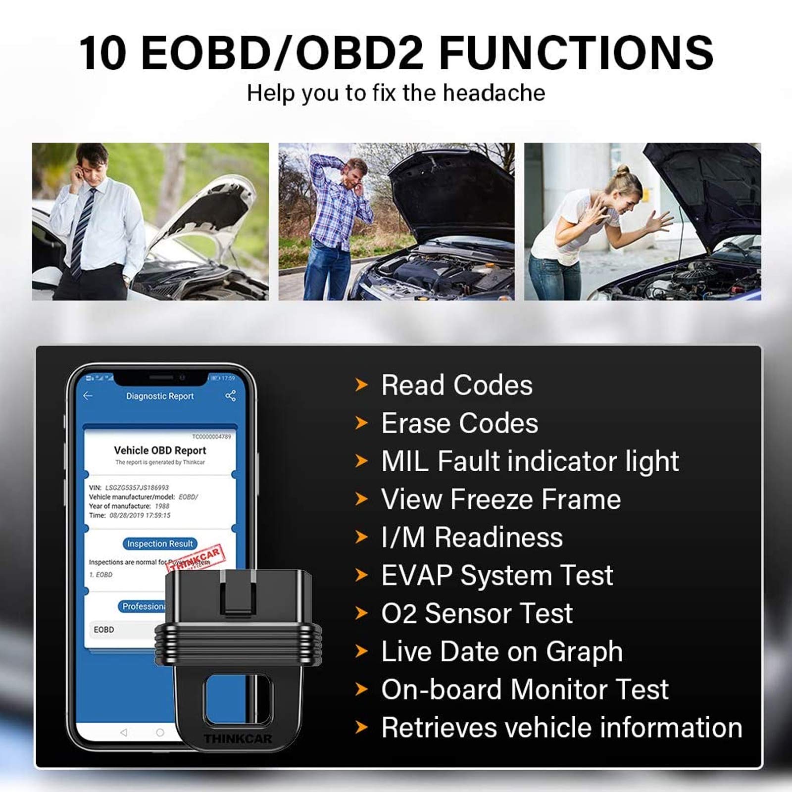 thinkcar 1S Bluetooth OBD2 Scanner, Enhanced Version with Full Systems Diagnoses and 10 OBD2 Functions, Ideal Code Reader for All Vehicles