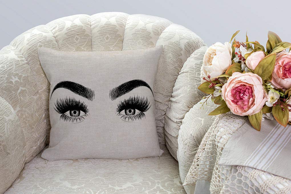 SSOIU Lash Decor Throw Pillow Cover, Woman's Eyes Throw Pillow Cover, Yelashes and Eyebrows Farmhouse Decorative Throw Pillow Covers for Sofa Couch Home Decoration 18x18 inches