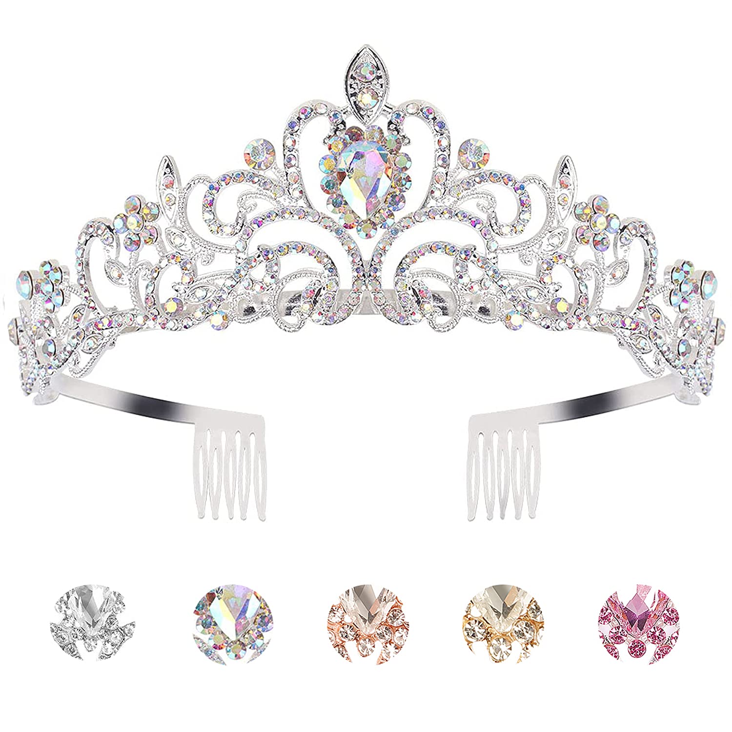 Tiaras Crown, KICOSY Crystal AB Rhinestones Tiaras and Crowns for Women Princess Tiara for Women the Crown for Girls Birthday Crowns for Women Birthday Tiara Princess Crowns and Tiaras for Girls