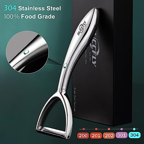 SUCCFLY Vegetable Peeler Stainless Steel, Premium Potato Peelers for Kitchen, Veggie Fruit Peeler, Apple Carrot Cucumber Peeler,Ultra Sharp Rotary Blade, Heavy Duty Ergonomic Handle (5-year warranty)