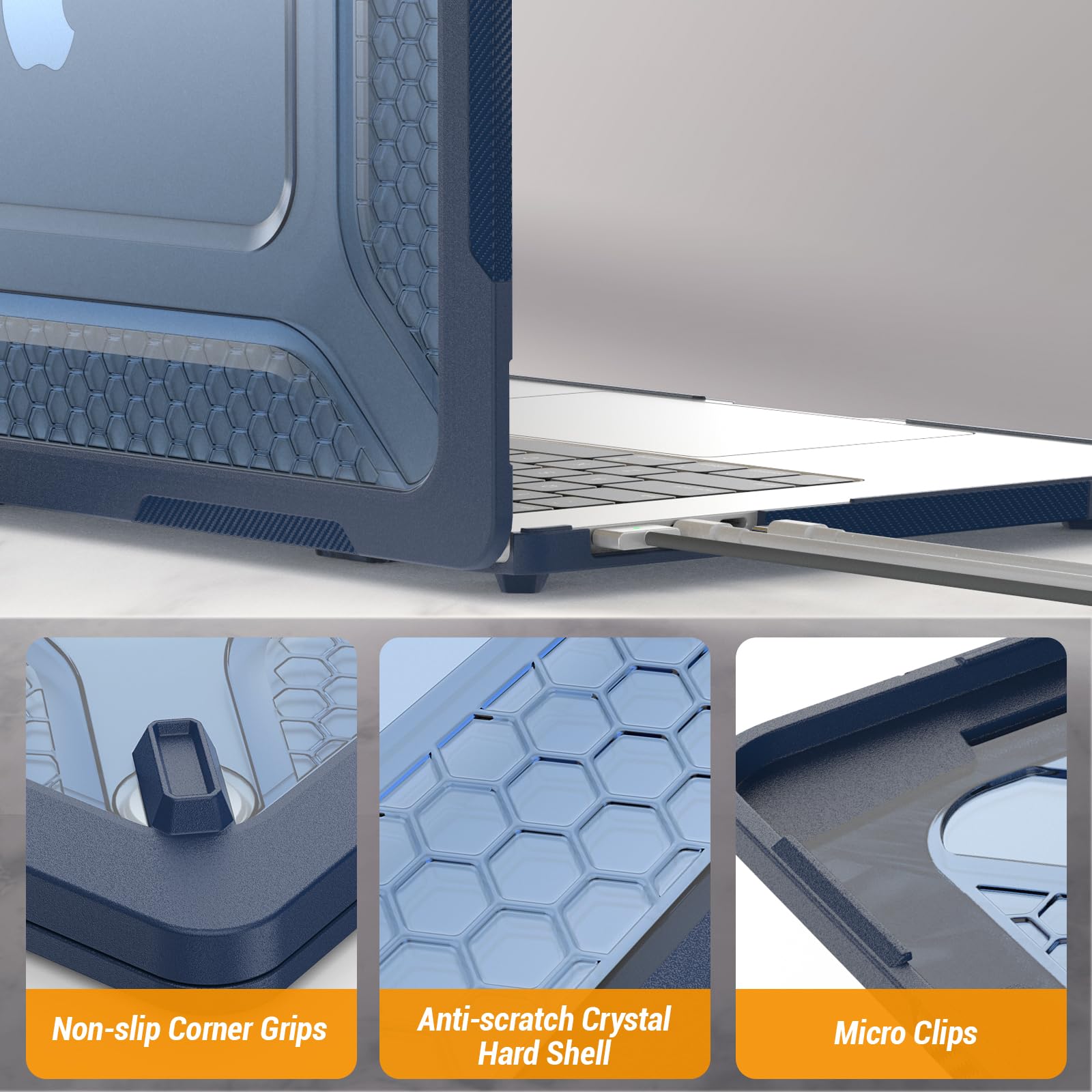 SEYMAC stock MacBook Air 15 inch Case 2024/2023 Release A3114/A2941 M3/M2 Chip, Shock-Absorbing Protection Case with Folding Stand &Mouse Pad/Bag for MacBook Air 15β A3114/A2941 M3/M2 Chip (Blue)