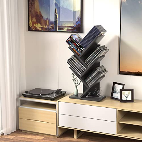 Topfurny Tree Bookshelf, 4-Tier Book Storage Organizer Shelves Floor Standing Bookcase, Wood Storage Rack for Office Home School Shelf Display for Cd/Magazine/Book -Black