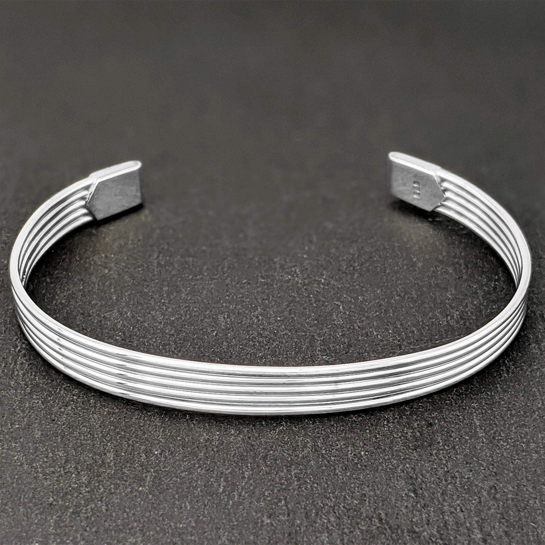 Silverly Women's Men's 925 Sterling Silver Polished Multi Band Line Adjustable Cuff Bangle Bracelet