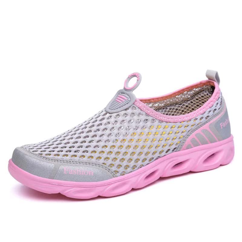 Zonkacen Man Woman Casual Athletic Breathable Quick Drying Upstream Shoes for Outdoor Fishing Water Beach River Sea Boat Aqua Swimming Holiday Gray Pink 7.5 Men/9 Women
