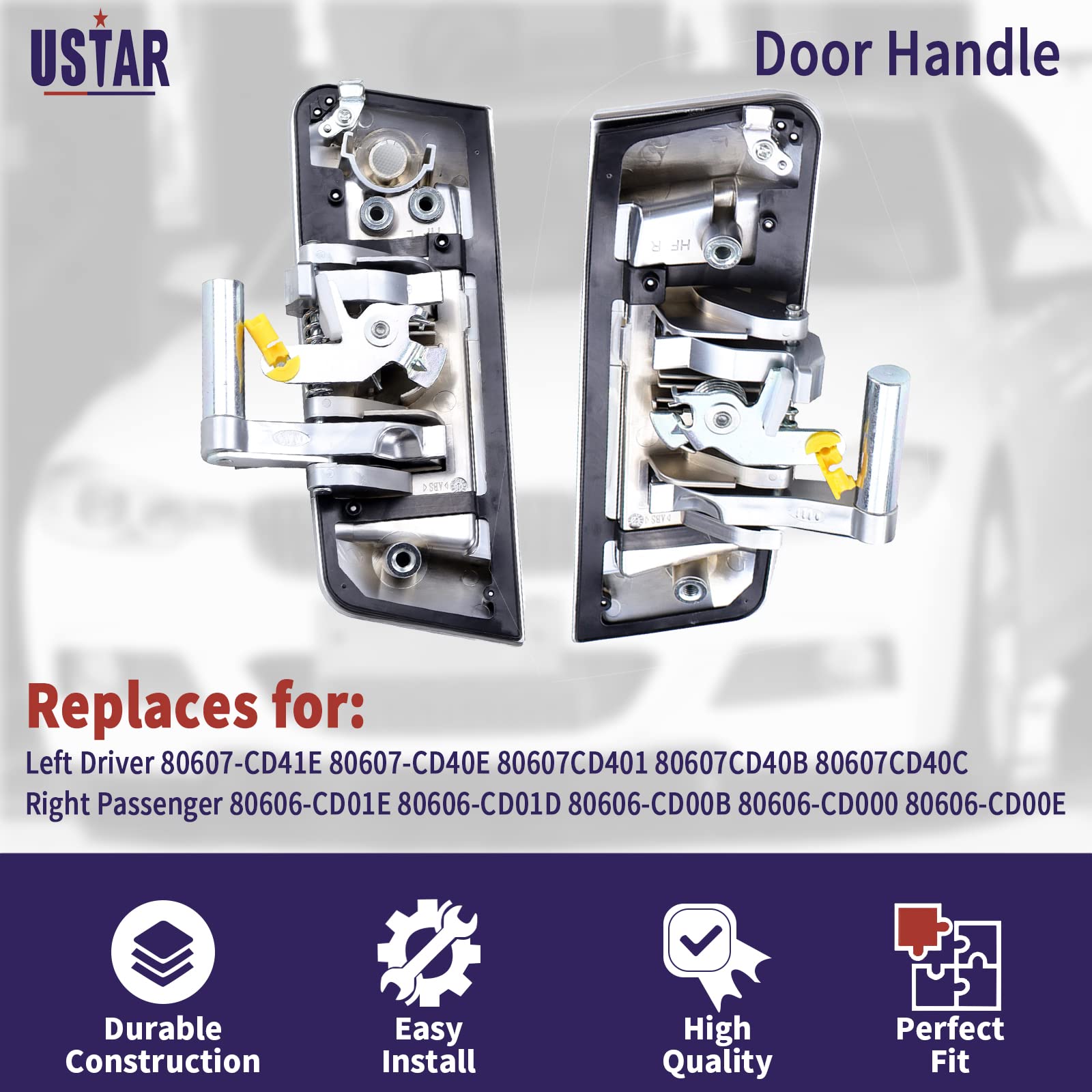 USTAR Chrome Silver Exterior Door Handle Fit for Nissan 350Z 2003-2009 Left Driver Right Passenger Kit 80606-CD01E 80606-CD01D 80606-CD00B 80607-CD41E 80607-CD40B