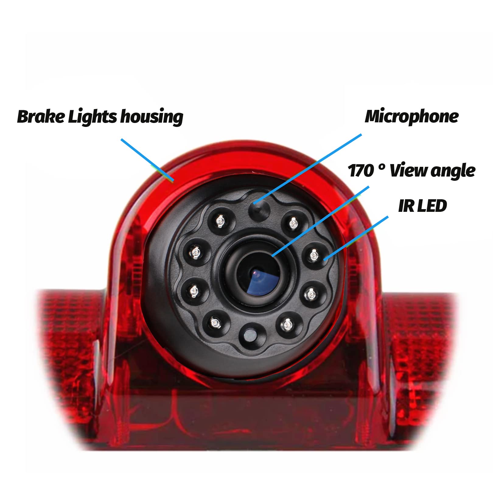 Third 3rd Brake Light Rear View Reverse Backup Camera Compatible with Chevy Express GMC Savana Van 1500 2500 3500 2003-2019, Built-in Microphone