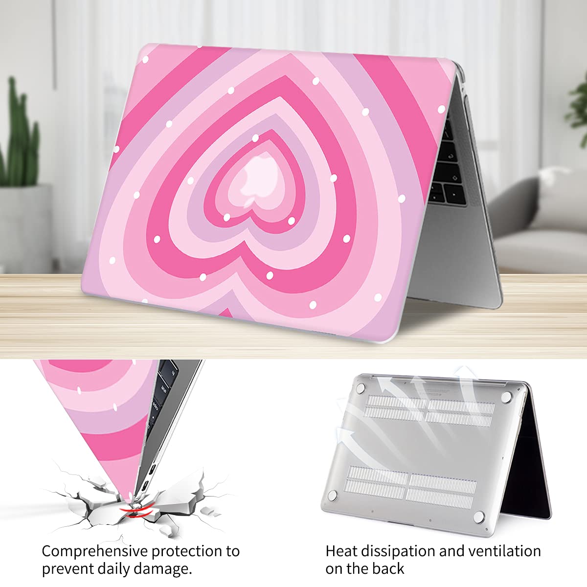 Seorsok Compatible with MacBook Air 13 Inch Model A1932 A2179 M1 A2337 Touch ID Release 2020 2019 2018 Plastic Hard Shell Case Protective Cover with 2 Pieces Pink Keyboard Cover Cute Lovely Heart