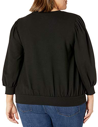 The Drop Women's Leona Short Puff Sleeve Crew Neck French Terry Sweatshirt, Black, L