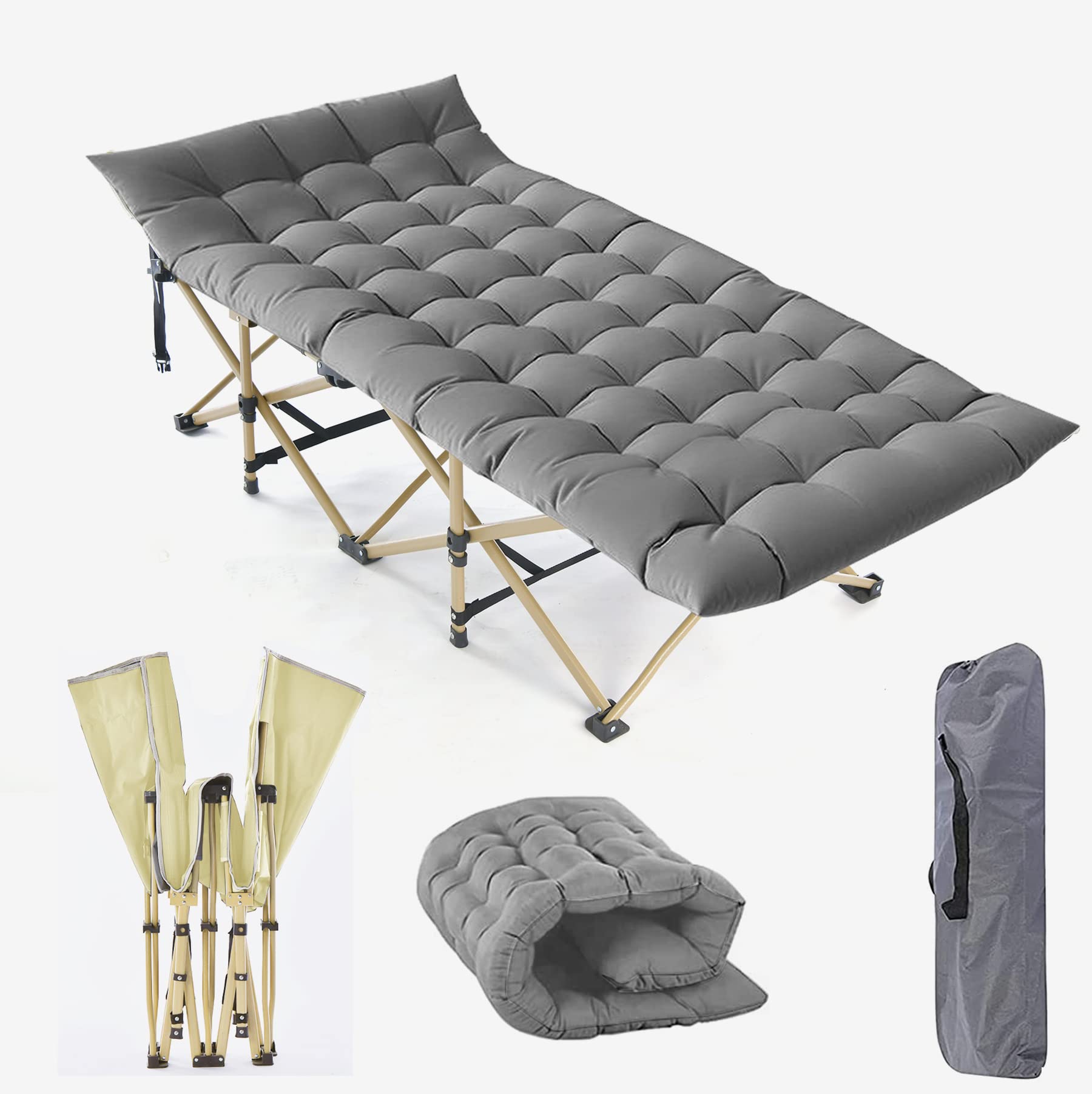 ZZYYQ Folding Camping Cot, Heavy Duty Sleeping Cots with Carry Bag, Double Layer Oxford Portable Travel Camp Cots for Home, Office Nap and Outdoor Beach