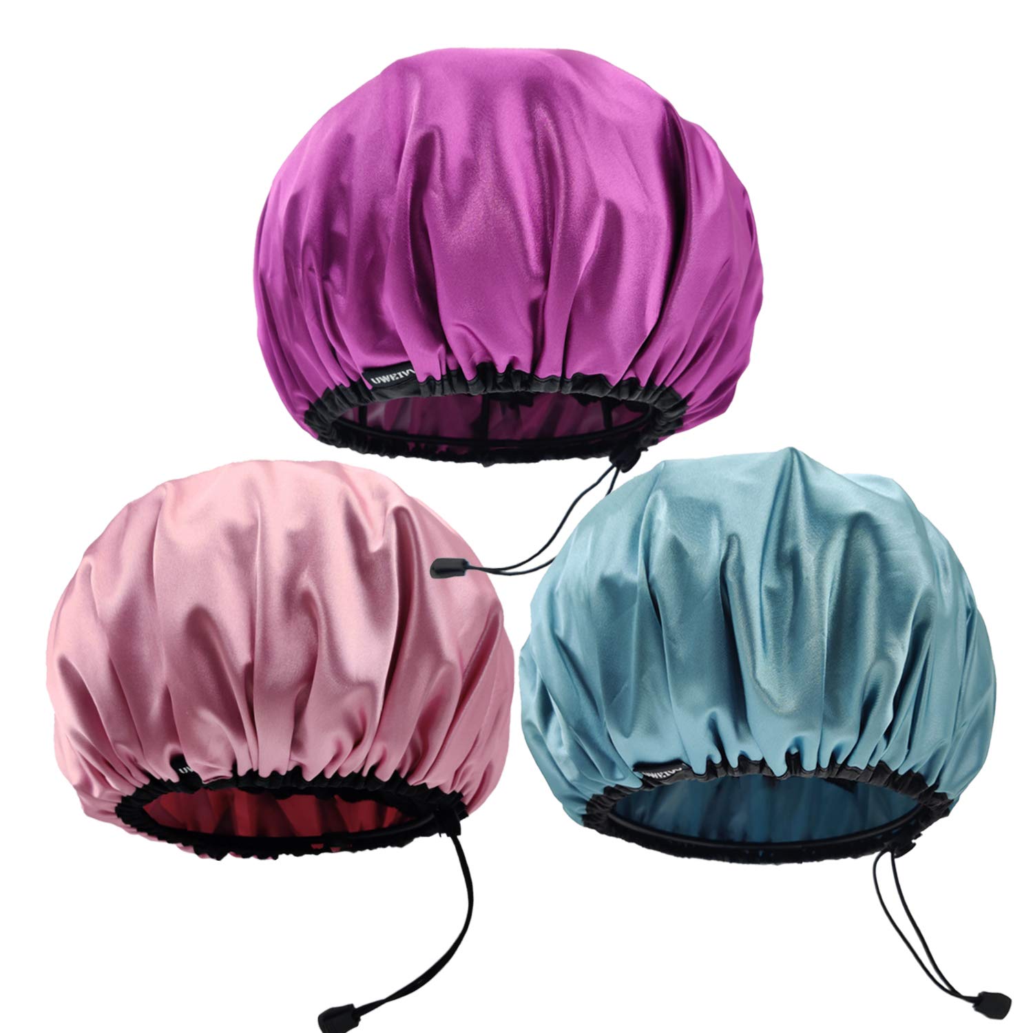 UWEIVV 2 Pack Hedgehog Shower caps for Women Silky Satin Lined Shower Cap Double Layer Waterproof Resuable